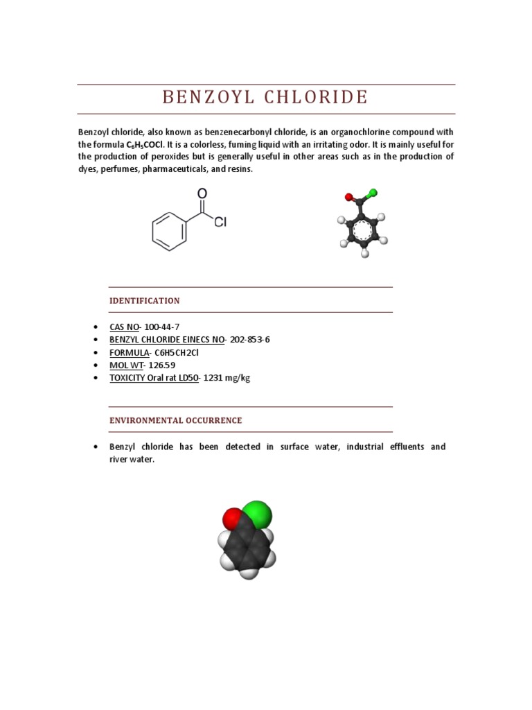Benzoyl Chloride | PDF | Hydrochloric Acid | Chloride