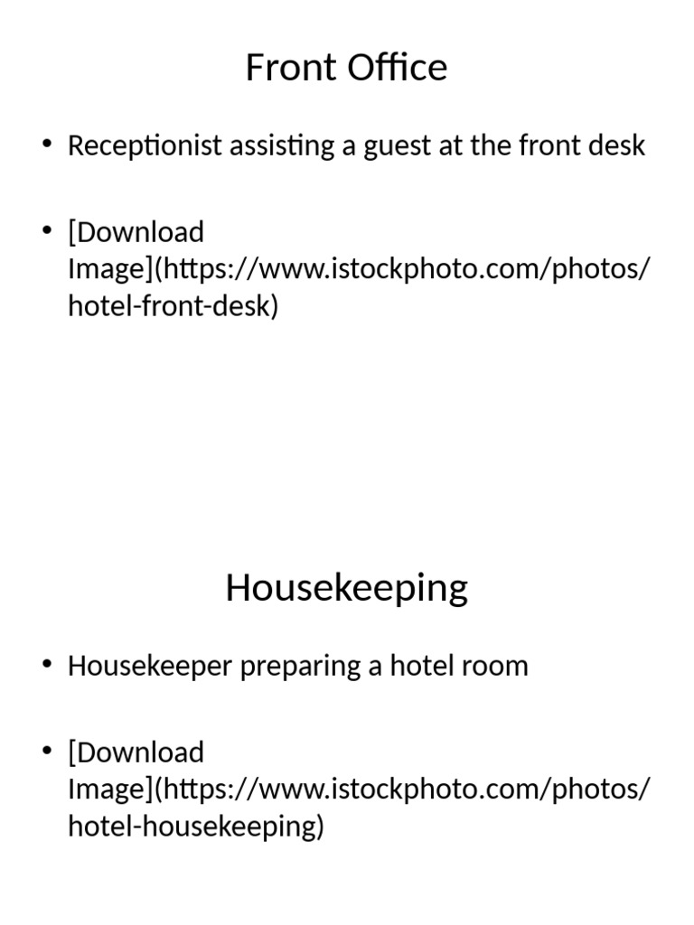 Hotel Departments With Image Links | PDF