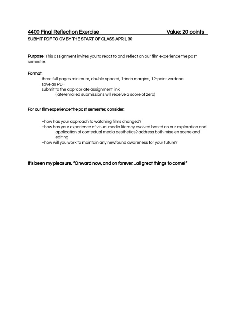 Final Reflection on Film Experience | PDF