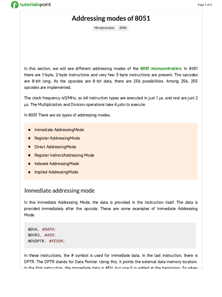 Addressing Modes of 8051 | PDF | Computing | Computer Engineering