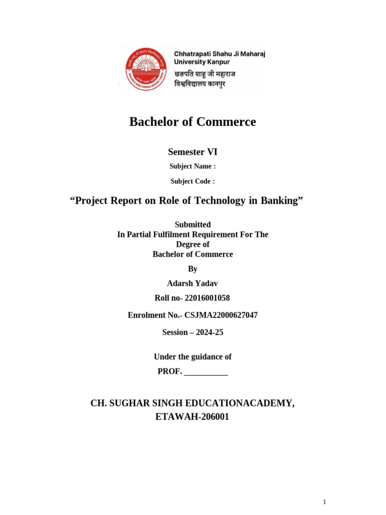ADARSH YADAV (Role of Technology in Banking-Sector) | PDF | Banks ...