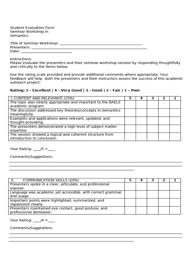 BAELS Student Evaluation Form | PDF | Semantics | Learning