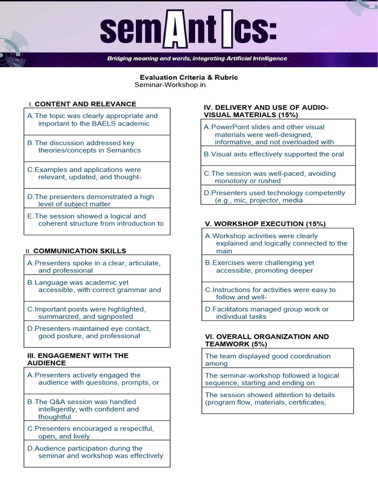 BAELS - Student Evaluation Rubric and Criteria | PDF | Semantics | Cognitive Science