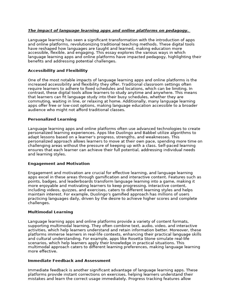 The Impact of Language Learning Apps and Online Platforms On Pedagogy ...