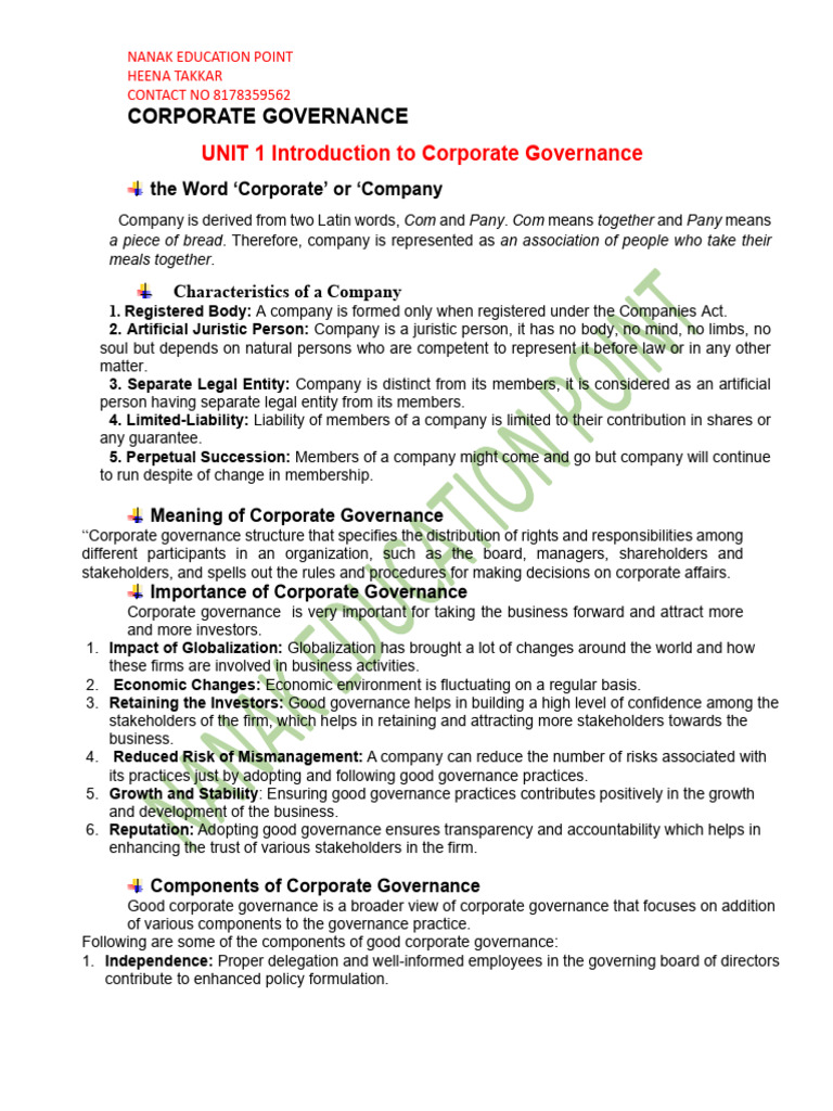 Corporate Governance Notes | PDF | Insider Trading | Board Of Directors