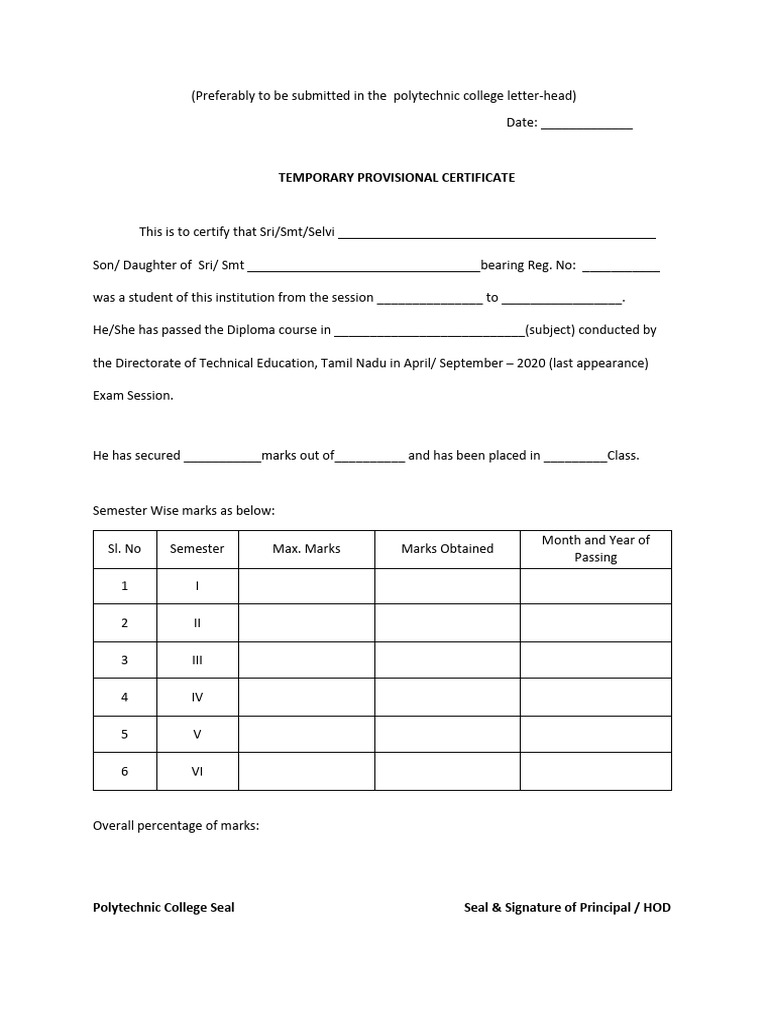 Temporary Provisional Certificate Template | PDF