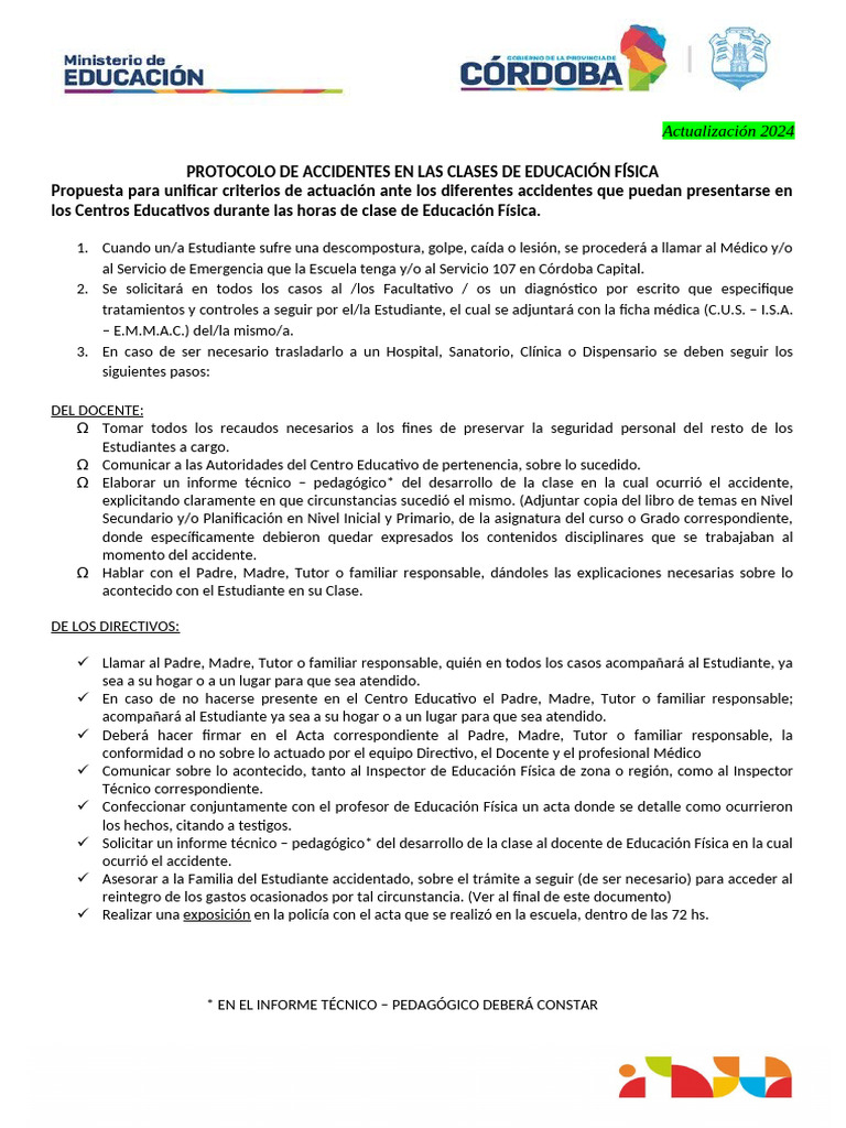 Protocolo de Actuación -Accidente 2024 | PDF | Maestros | Certificado de nacimiento