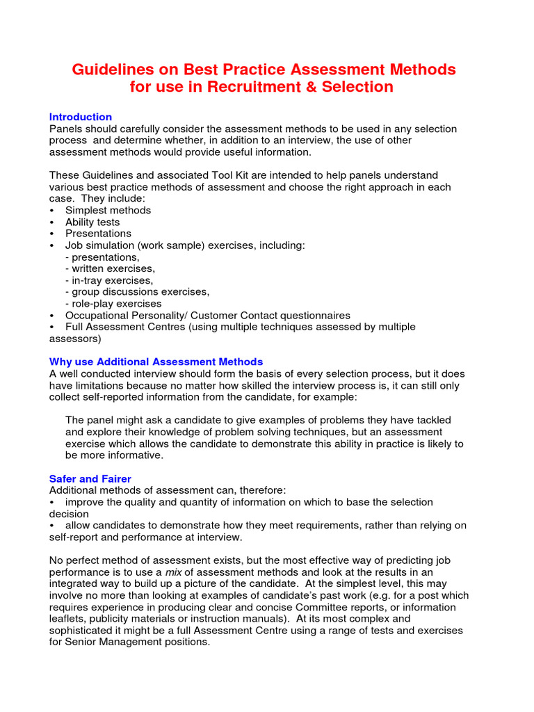 Assessment Centre Methods | PDF | Memorandum | Recruitment