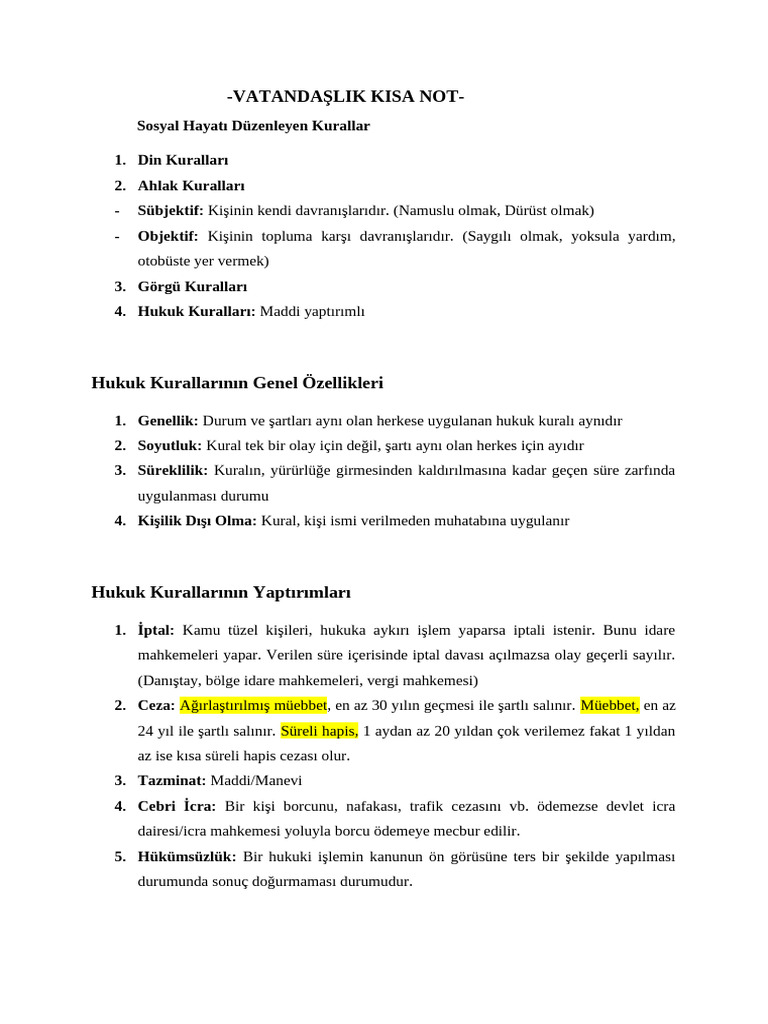 Vatandaşlik Kisa Not | PDF