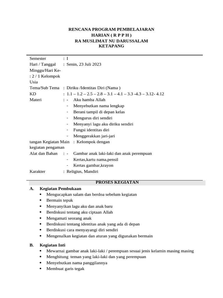 RPPH Tema Diriku 1 | PDF