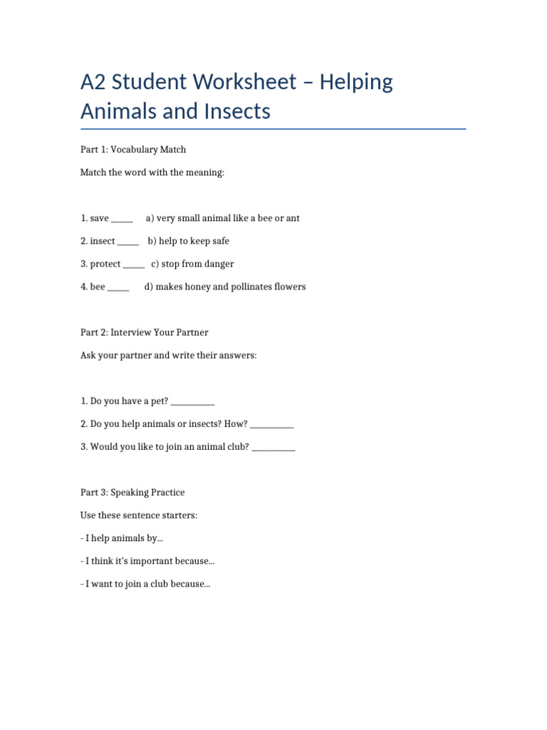A2 Animal Protection Worksheet | PDF