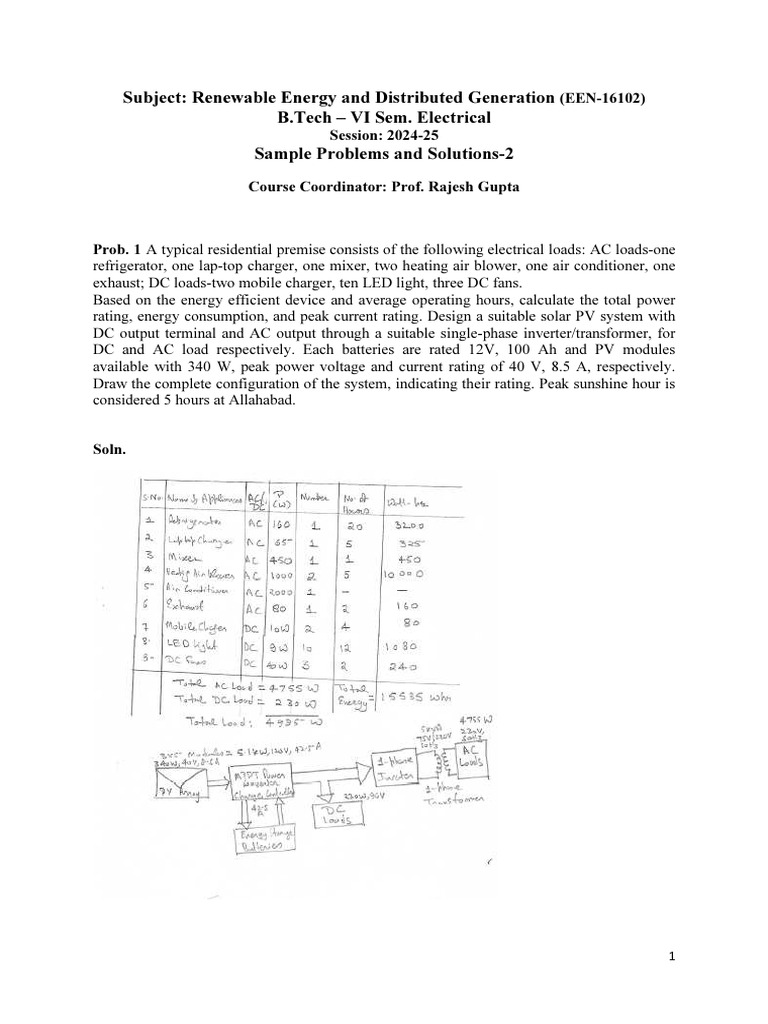 Sample Problems and Solutions-2 - 2025 | PDF | Photovoltaic System | Photovoltaics