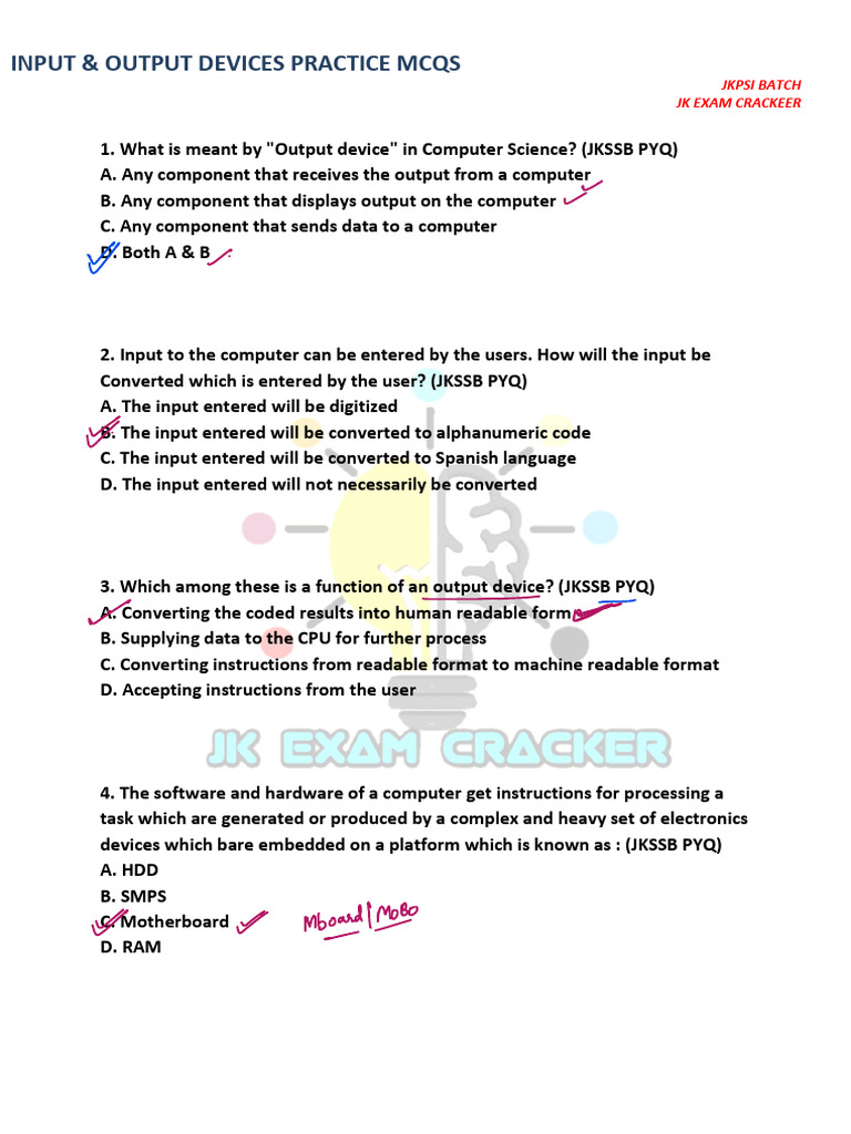 Input and Output Devices MCQs | PDF | Input/Output | Printer (Computing)