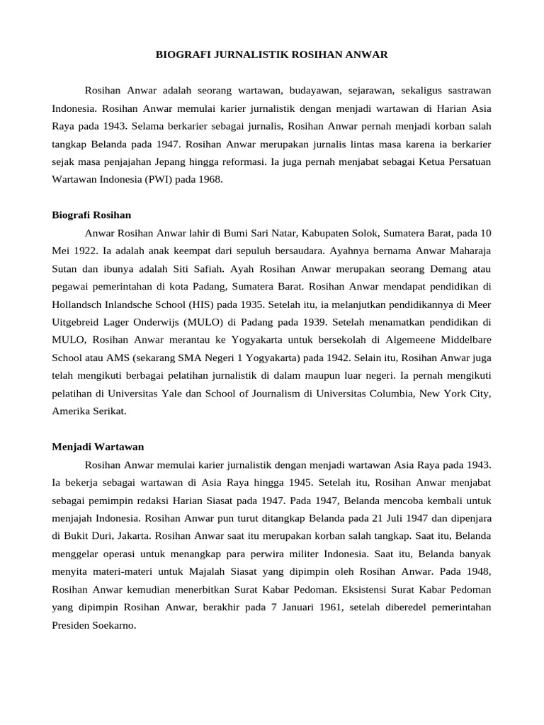 BIOGRAFI JURNALISTIK ROSIHAN ANWAR | PDF