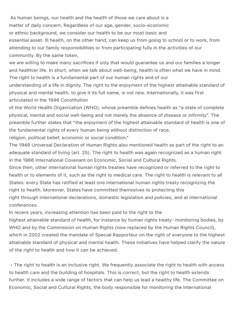 Understanding the Right to Health | PDF | Social Policy | Social Ethics
