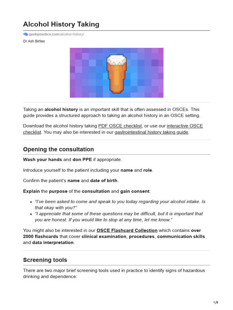 Alcohol History Taking Guide for OSCEs | PDF | Alcoholism | Substance Abuse