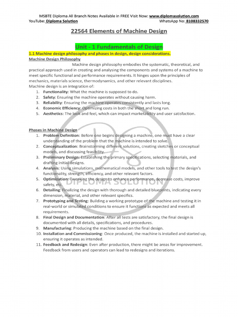 Elements of Machine Design 1 | PDF