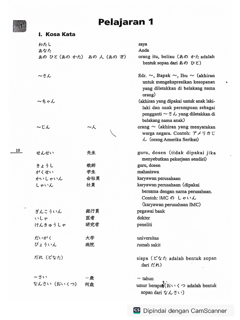 Kotoba Minna No Nihongo 1 | PDF