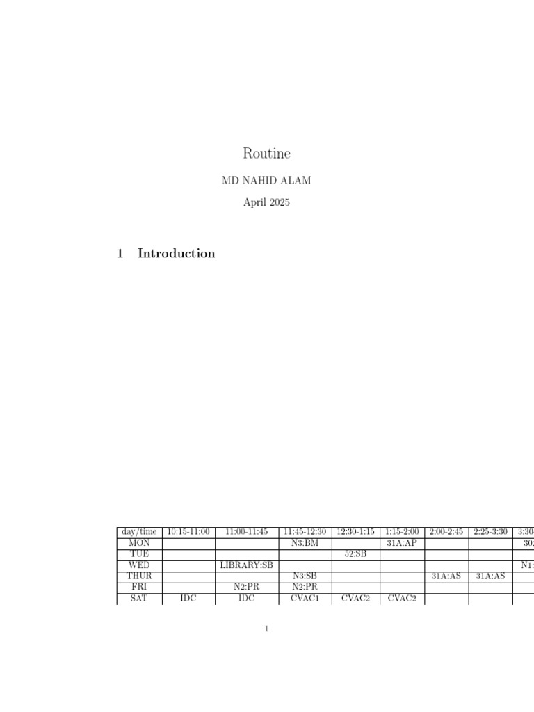 Weekly Routine Schedule April 2025 | PDF