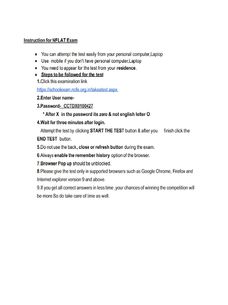 Inst For Nflat Exam | PDF
