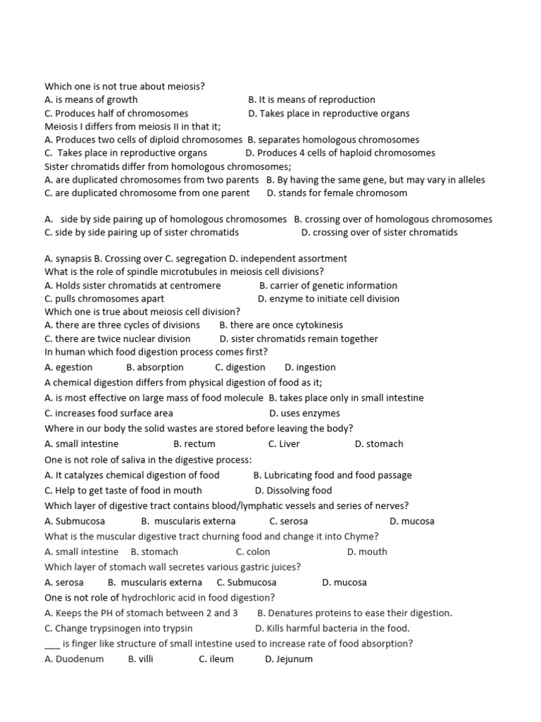 GR 10, 2nd Sem Worksheet 1 2017 | PDF | Meiosis | Human Digestive System