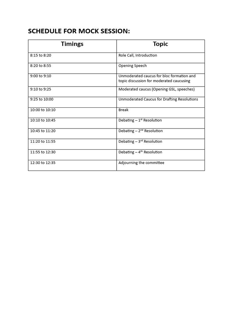 Schedule For Mock Session | PDF