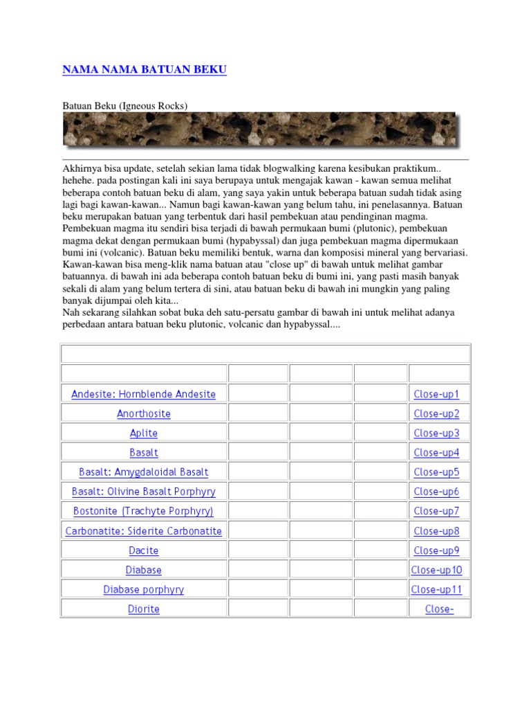 Contoh Batuan Beku dan Karakteristiknya | PDF | Ilmu Sosial | Sains ...