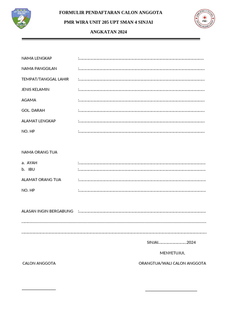 Formulir Pendaftaran PMR | PDF