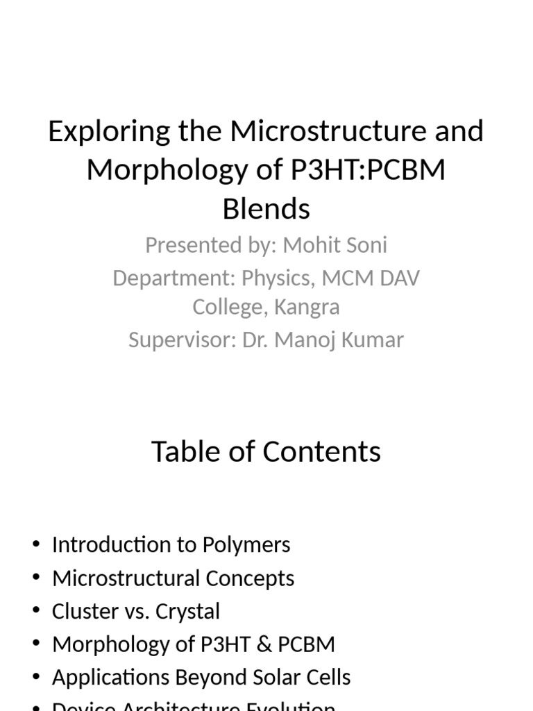 P3HT PCBM Microstructure Presentation | PDF | Polymers | Condensed ...