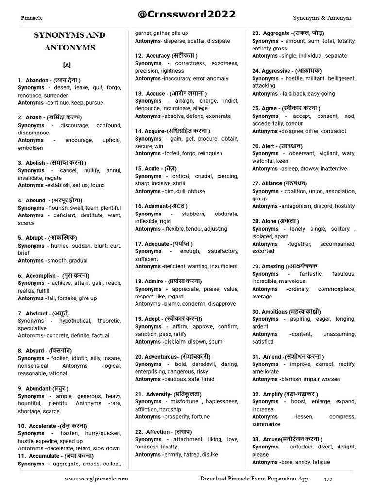 SSC CGL Vocabulary Pyq | PDF | Lexical Semantics