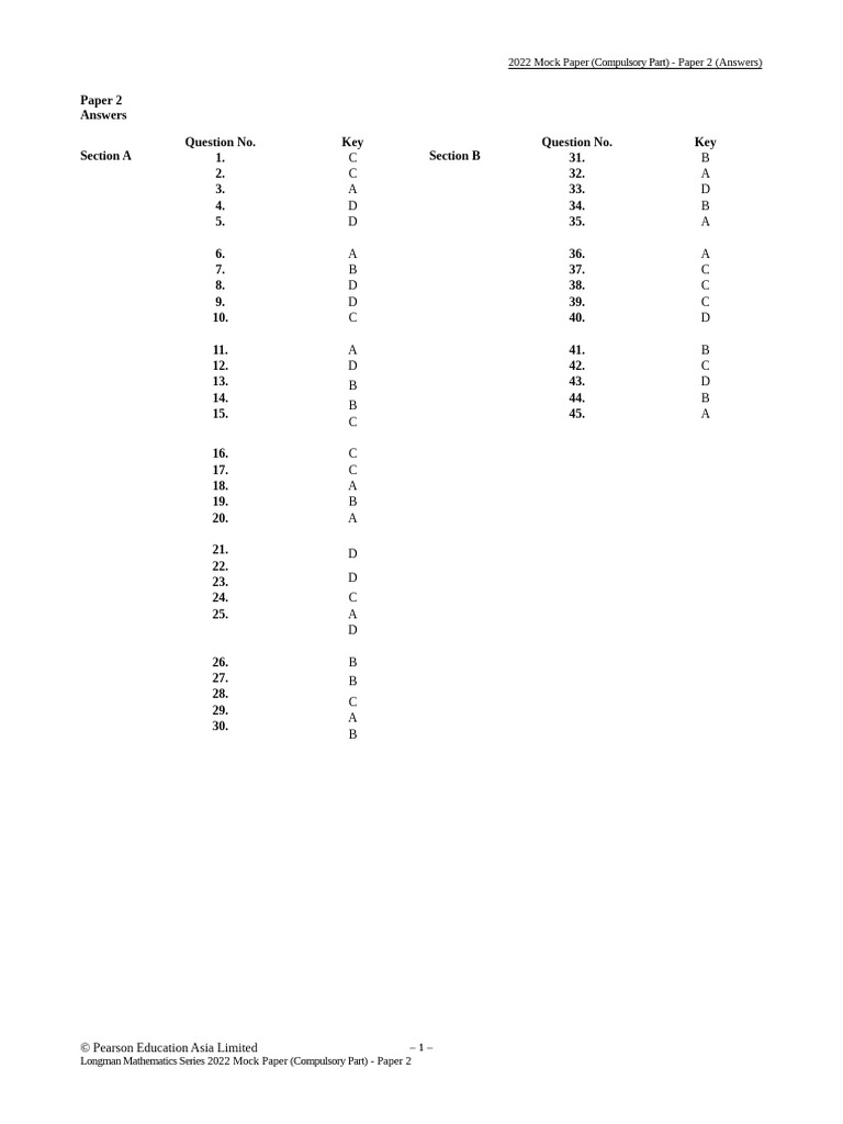 2022 Mock Exam Paper 2 Answers | PDF