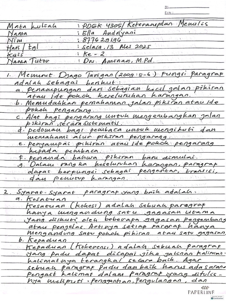 Tugas 2 Keterampilan Menulis Ella Andriyani 877629196 | PDF