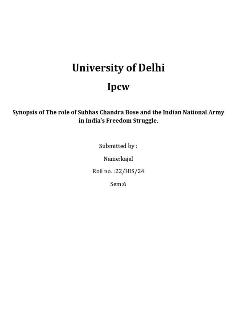 Synopsis Subhas Chandra Bose INA-1 | PDF | Indian Independence Movement | British Raj
