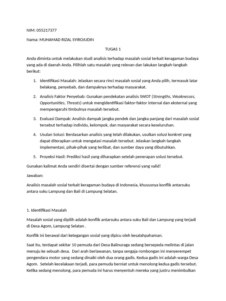 TUGAS 1 ILMU SOSIAL DAN BUDAYA DASAR - MUHAMAD RIZAL SYIROJUDIN | PDF