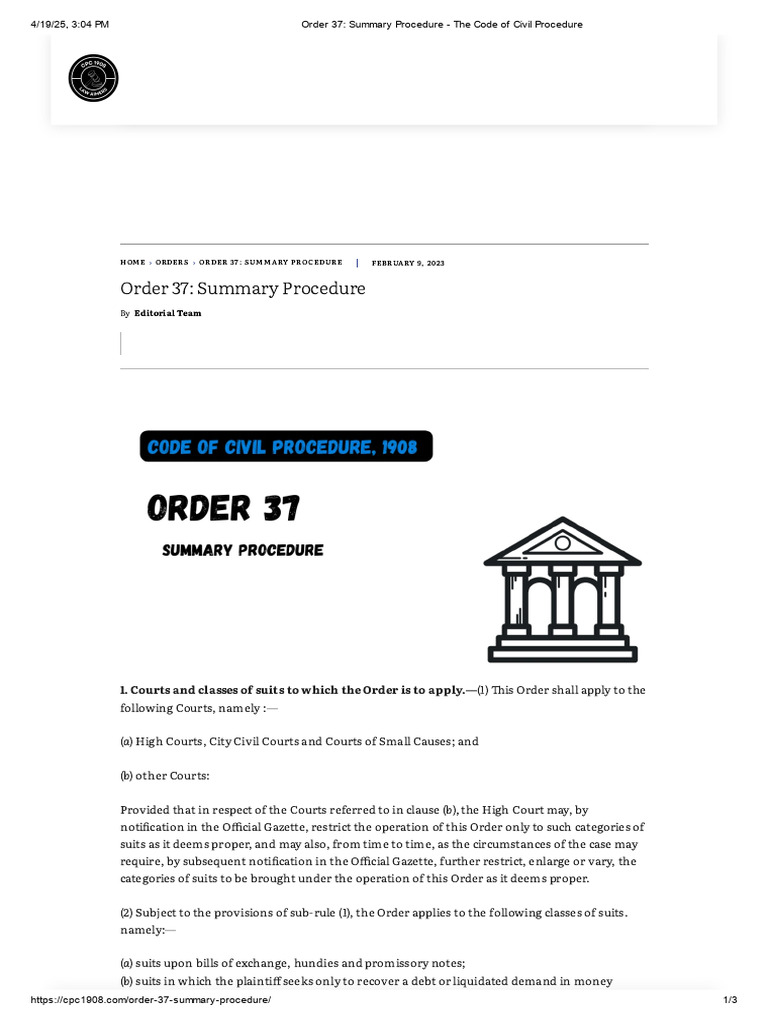 Overview of Order 37 CPC | PDF | Lawsuit | Separation Of Powers