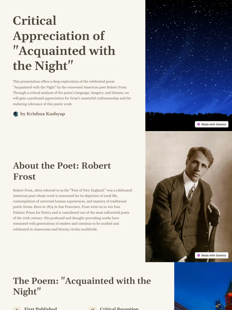 Critical Appreciation of Acquainted With The Night | PDF | Poetry