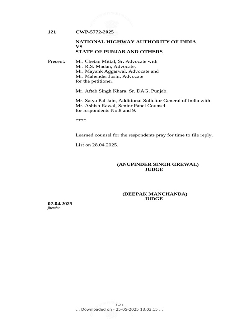 NHAI vs. Punjab: Chetan Mittal Case Update | PDF