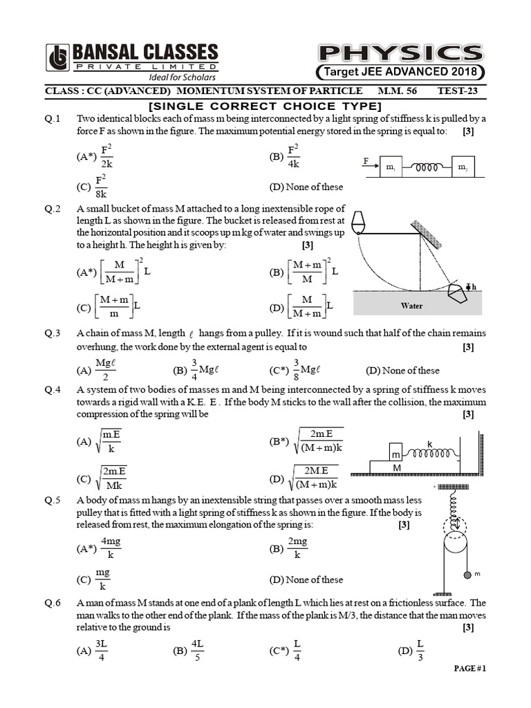 Test-23 - Momentum - System of Particle - E - Ans | PDF | Collision ...