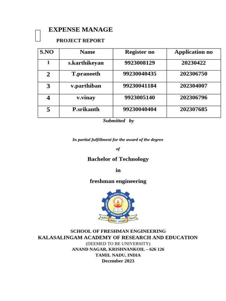 CSE Project Front Page | PDF