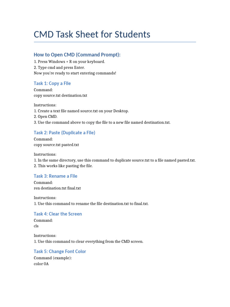 CMD_Task_Sheet_Students | PDF