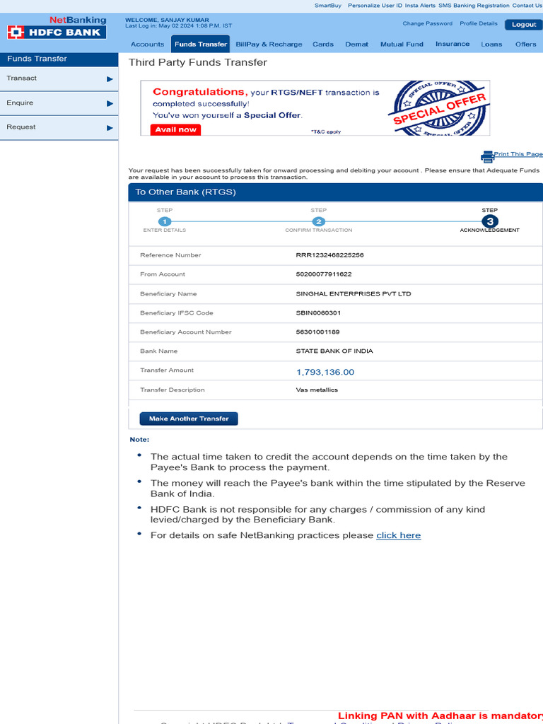 HDFC Net Banking Transaction Guide | PDF | Financial Services | Service ...
