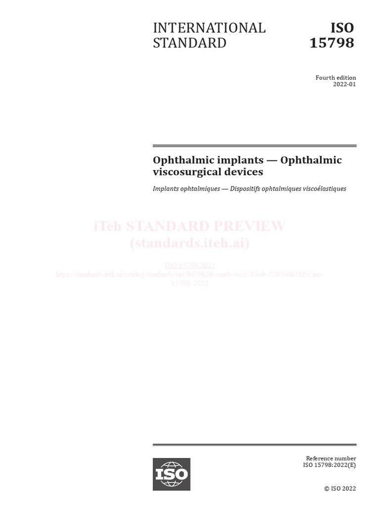 ISO 15798:2022 Ophthalmic Implants Guide | PDF | Viscosity ...