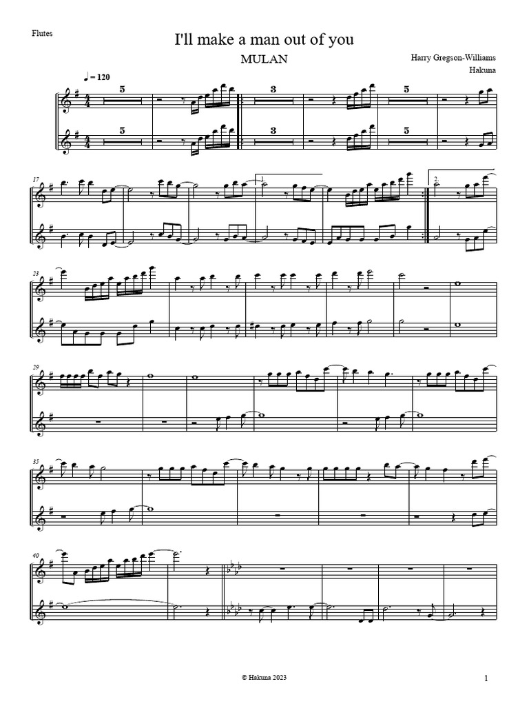 Mulan Flute Sheet Music: "I'll Make a Man Out of You" | PDF