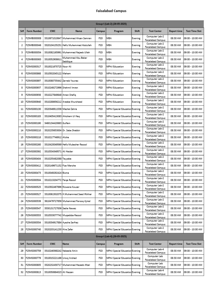 Siting Plan For 1st Entry Test Fall 2025 | PDF