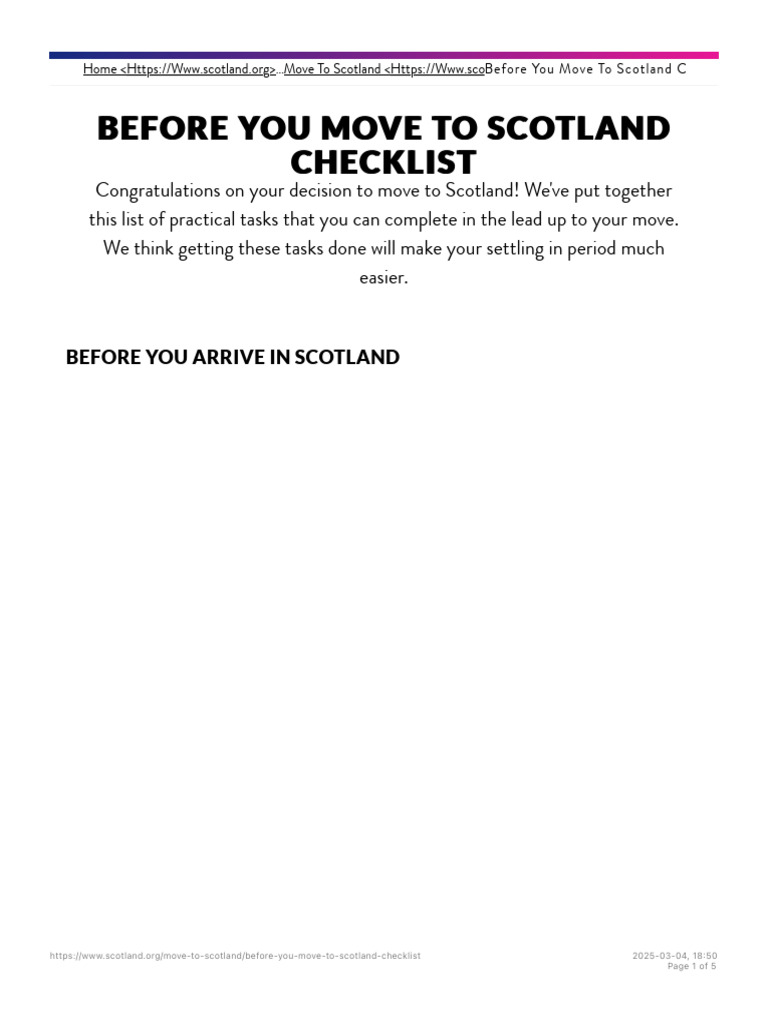 Moving to Scotland: Essential Checklist | PDF | Human Migration ...