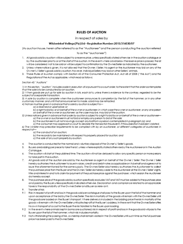 Auction Rules for Wildswinkel Veilings | PDF | Auction | Sales