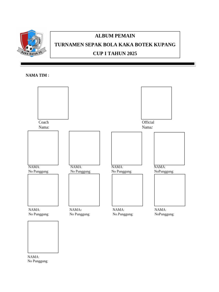 Contoh Format Album Pemain Turnamen Sepakbola | PDF