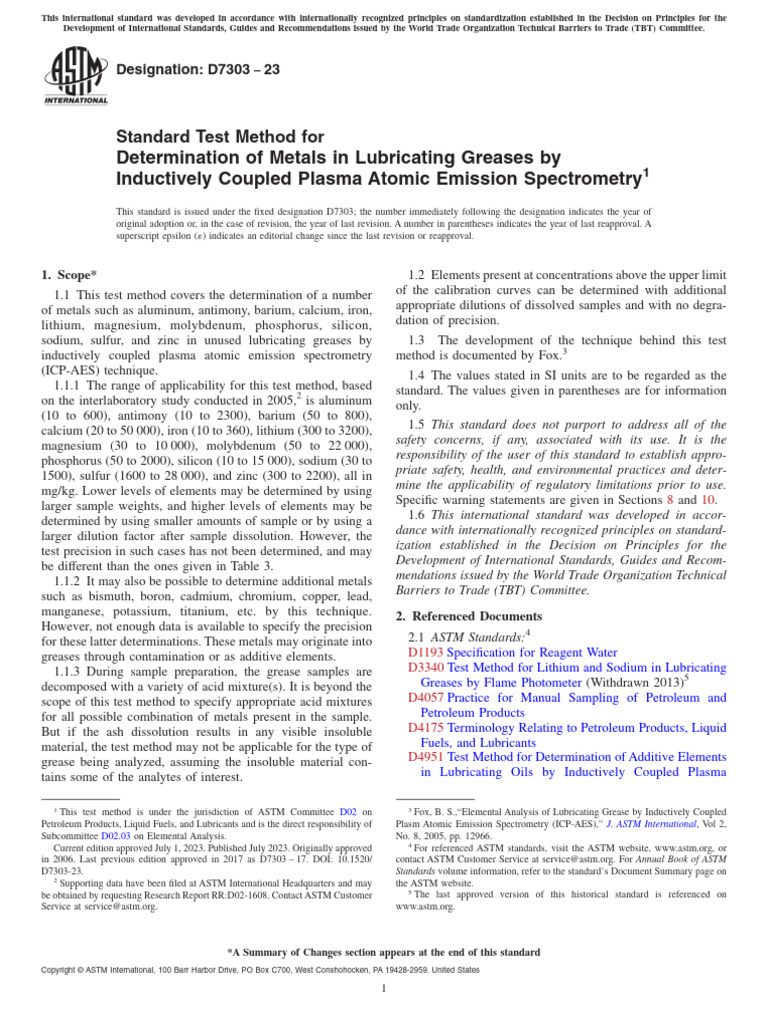 ASTM-D 7303 - 23 Grease Analysis | PDF | Physical Sciences | Physical Chemistry