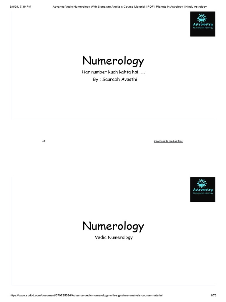 Advance Vedic Numerology With Signature Analysis Course Material - PDF ...