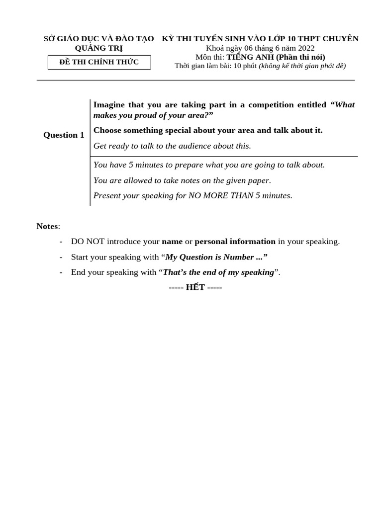 Speaking Test 2022 | PDF